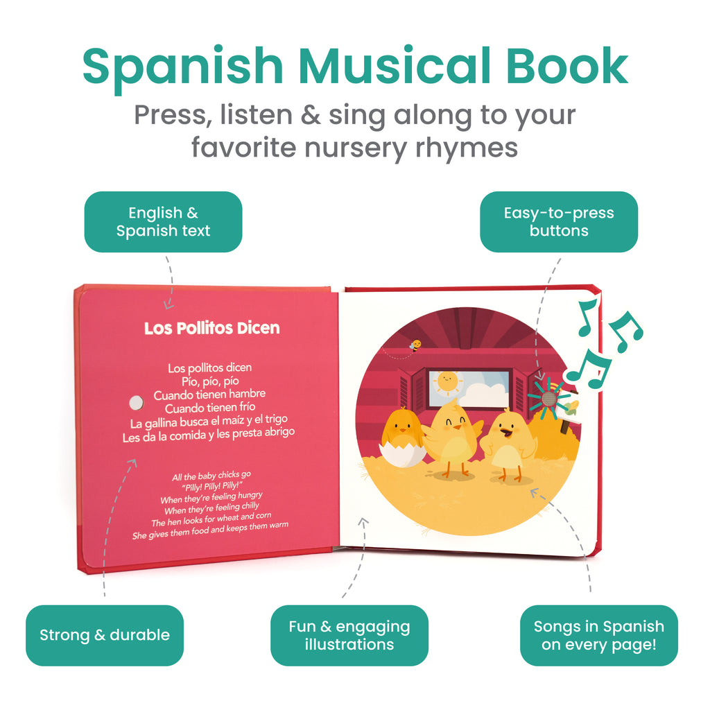 Los Pollitos Dicen Spanish Nursery Rhymes Bilingual Musical Book – Binibi